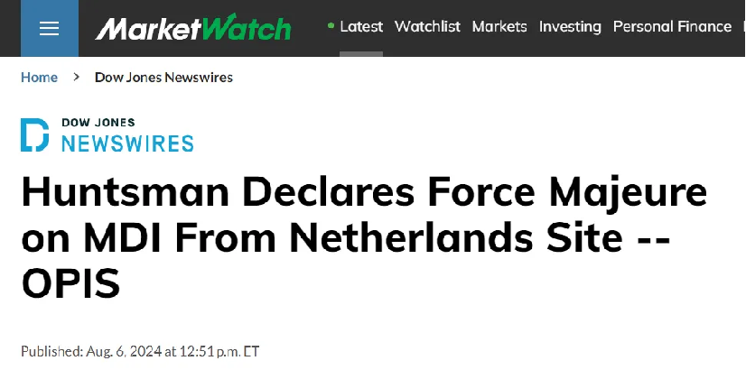 亨斯迈MDI装置突发不可抗力！中国MDI产业迎良机-大厂动态|Chatplas|塑料在线